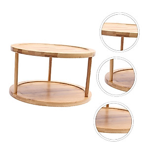DOITOOL rotating storage rack shelving brackets rack organizer kitchen racks turntable cabinet organizer stand desk tray Double-layer Cosmetics Shelf wooden to rotate bamboo container