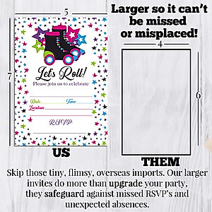 Let’s Roll Star Roller Skating Birthday Party Invitations, 20 5x7 Fill In Cards with Twenty White Envelopes by AmandaCreation