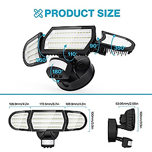 Olafus 80W Flood Lights Outdoor Motion Sensor Light, LED Security Light IP65 Waterproof, 7300LM Motion Activated Light, 3 Head LED Flood Light, 6500K PIR Sensor Lighting for Garage Yard Porch Patio