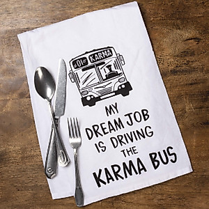 Primitives by Kathy LOL Made You Smile Dish Towel, 28 x 28-Inches, Dream Job Karma Bus