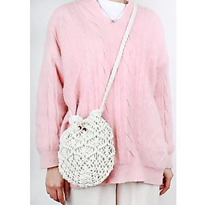 Meyaus Women Mini Cotton Crochet Crossbody Bag Summer Beach Shoulder Bag Drawstring Purse