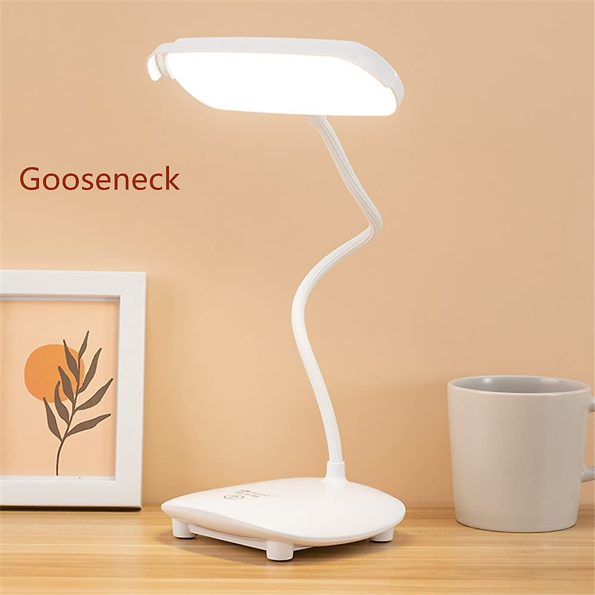 MAYTHANK Cordless Desk Table Lamp Reading Light 40 Led Rechargeable Big Battery 3000m, Touch 3 Modes,2 Ways Power,Dimmable,Gooseneck,Small Portable Wireless Bedroom Bedside Lamp