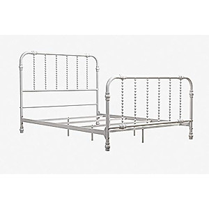 DHP Jenny Lind Kids Metal Bed Frame with Country Chic Headboard and Footboard, Underbed Storage Space for Toys, Twin, White