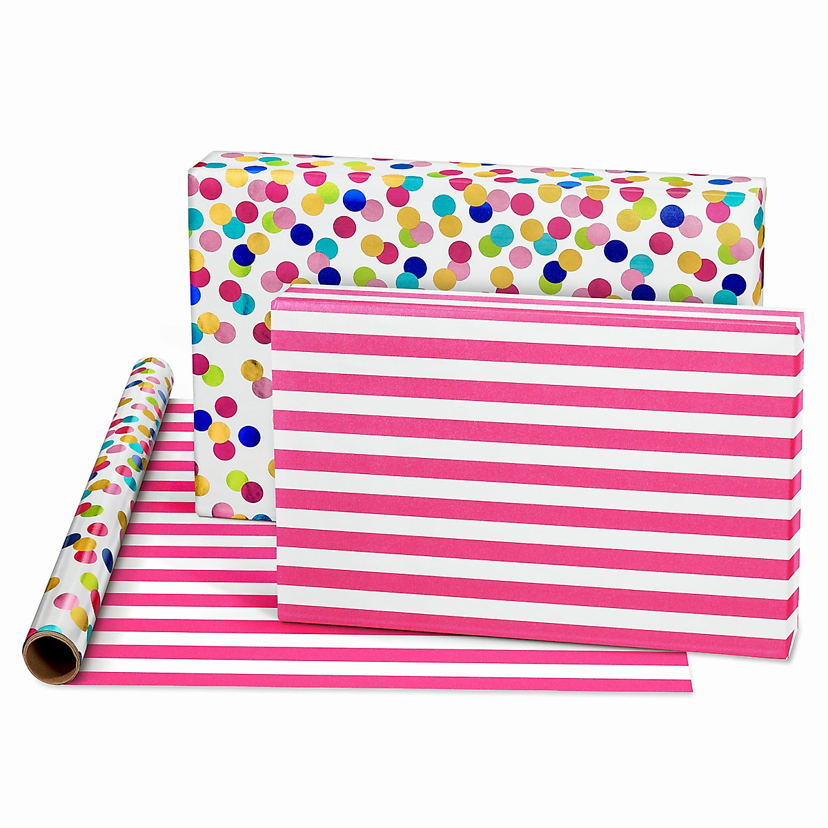 American Greetings Reversible Birthday Wrapping Paper, Floral, Cupcakes, and Polka Dots (4 Rolls, 120 sq. ft)