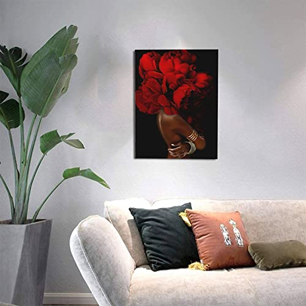 African American Wall Art, Women Empowering Art, Rose Women Wall Paintings Modern Artwork Stretched and Framed Poster For Bathroom Office Living Room Wall Decor, Floral Head Woman Print 12x16in