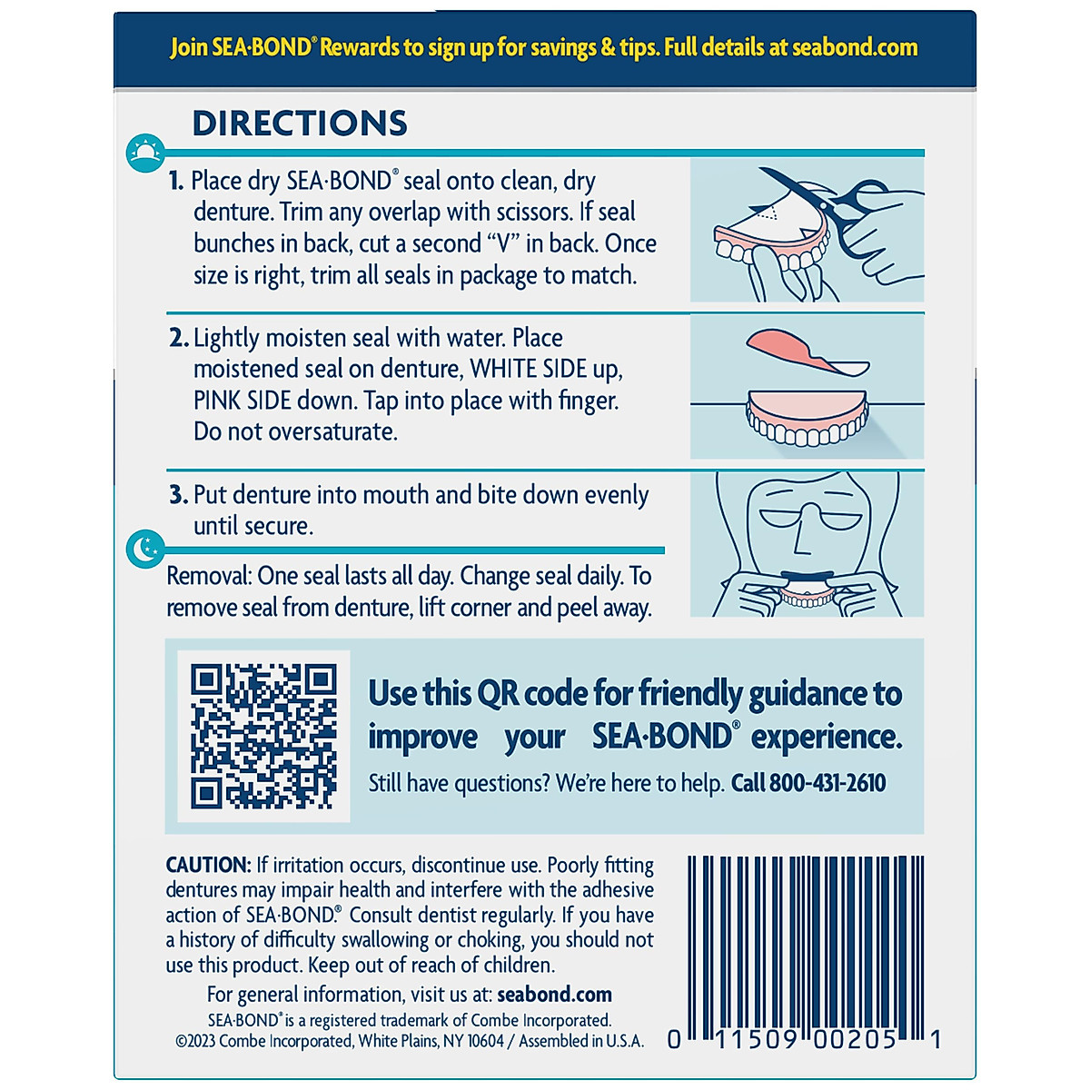 Sea Bond Secure Denture Adhesive Seals, Original Uppers, Zinc Free, All Day Hold, Mess Free, 30 Count