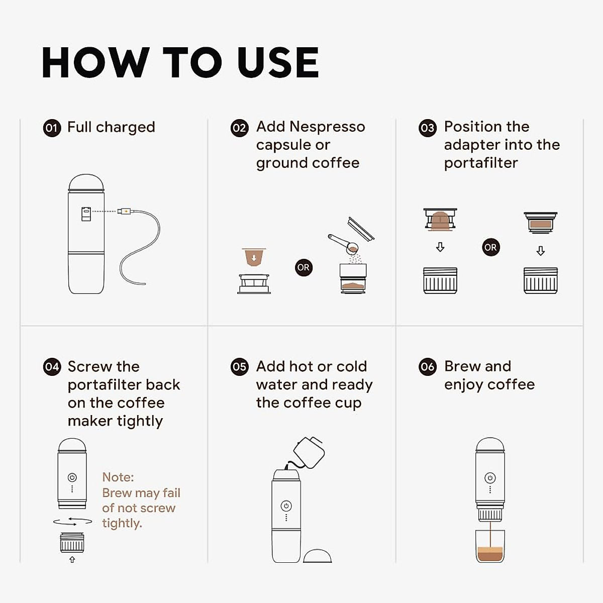 BENFUCHEN Portable Espresso Machine For Travel, USB-C Charging, Self-Heating Electric Espresso Maker, 19 Bar Mini Coffee Maker On the Go For Camping & Hiking For Ground Coffee & NESPRESSOpods, Black