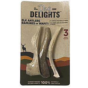 Dog Delights 3-Pack Elk Antlers Dog Treats – Long-Lasting Chews, Naturally Shed, Supports Dental Health & Provides Essential Minerals - from Canada