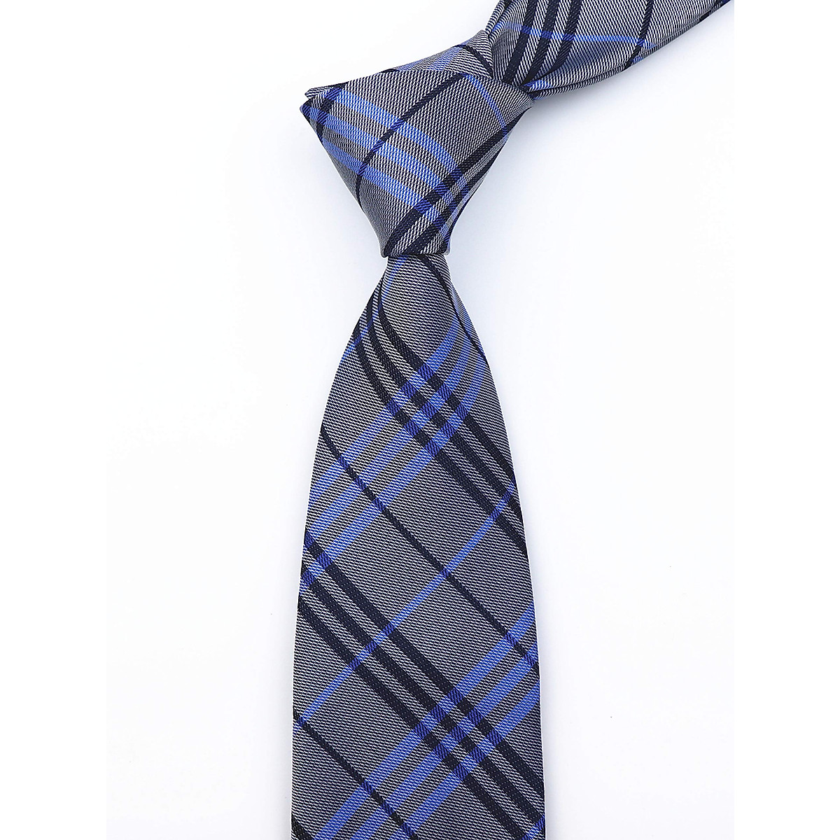 Men's Blue Grey Ties Trendy Tartan Plaid Narrow-width Wedding Necktie for Grooms Thin Blue Line Tie