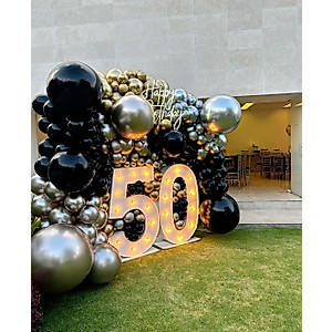 HOUSE OF PARTY Black and Gold Balloon Arch | Black and Gold Party Decorations-158 pcs for Grad Party Decorations 2024 | Silver 5/10/12/18 Inch Balloons for Party, Anniversary & Halloween Decor
