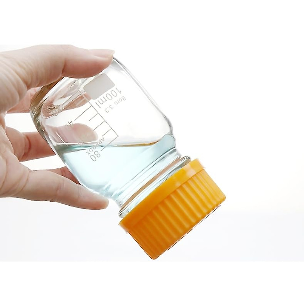 KIGITIK Glass Round Media Storage Bottles, 3.3 Borosilicate Clear Glass With GL45 Screw Cap, for Schools, Home, Lab Reagent Bottle (100ml)