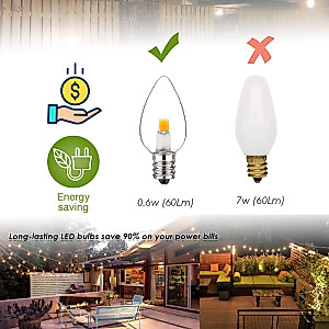 Jslinter 12-Pack C7 LED Night Light Bulb, Candelabra Light Bulbs E12 Base, 0.6 Watt Equivalent 7W Incandescent, 2700K Clear Warm White, Window Candles, Chandeliers, String Light Replacement Bulb
