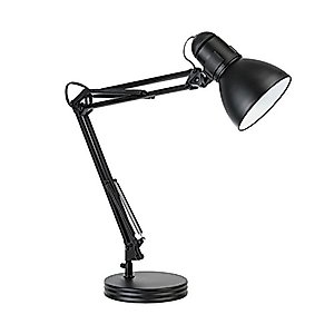 Globe Electric 5698601 28" Heavy Base Top Moving Spring Balanced Swing Arm Desk Lamp, Black, On/Off Rotary Switch on Shade, Home Office Accessories, Lamp for Bedroom, Home Décor, Home Improvement