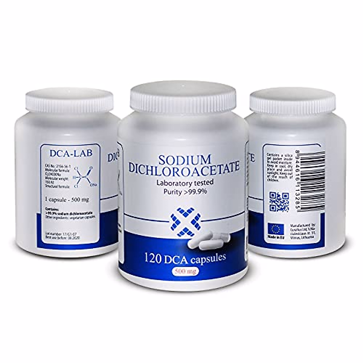 DCA - Sodium Dichloroacetate 500mg - Purity >99.9%, Made in Europe, by DCA-LAB, Certificate of Analysis Included, Tested in a Certified Laboratory, Buy Directly from Manufacturer, 120 Capsules
