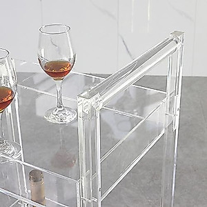 VLOBAOM 2-Tier Rolling Serving Bar Cart, Acrylic Kitchen Island Storage Cart with Wheels, Multifunction Utility Cart, Storage Rack, Mobile Coffee Table,B,Clear