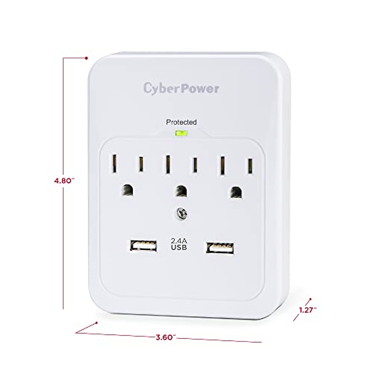CyberPower CSP300WUR1 Professional Surge Protector, 600J/125V, 3 Outlets, 2 USB Charge Ports (2.1 Amps Shared) Wall Tap Plug