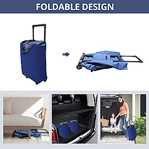 Ikaufen Folding Shopping Cart with Wheels, Portable Foldable Utility Cart, Heavy Duty Shopping Carts for Groceries with Removable Waterproof Shopping Bag for Supermarket Travel Camping