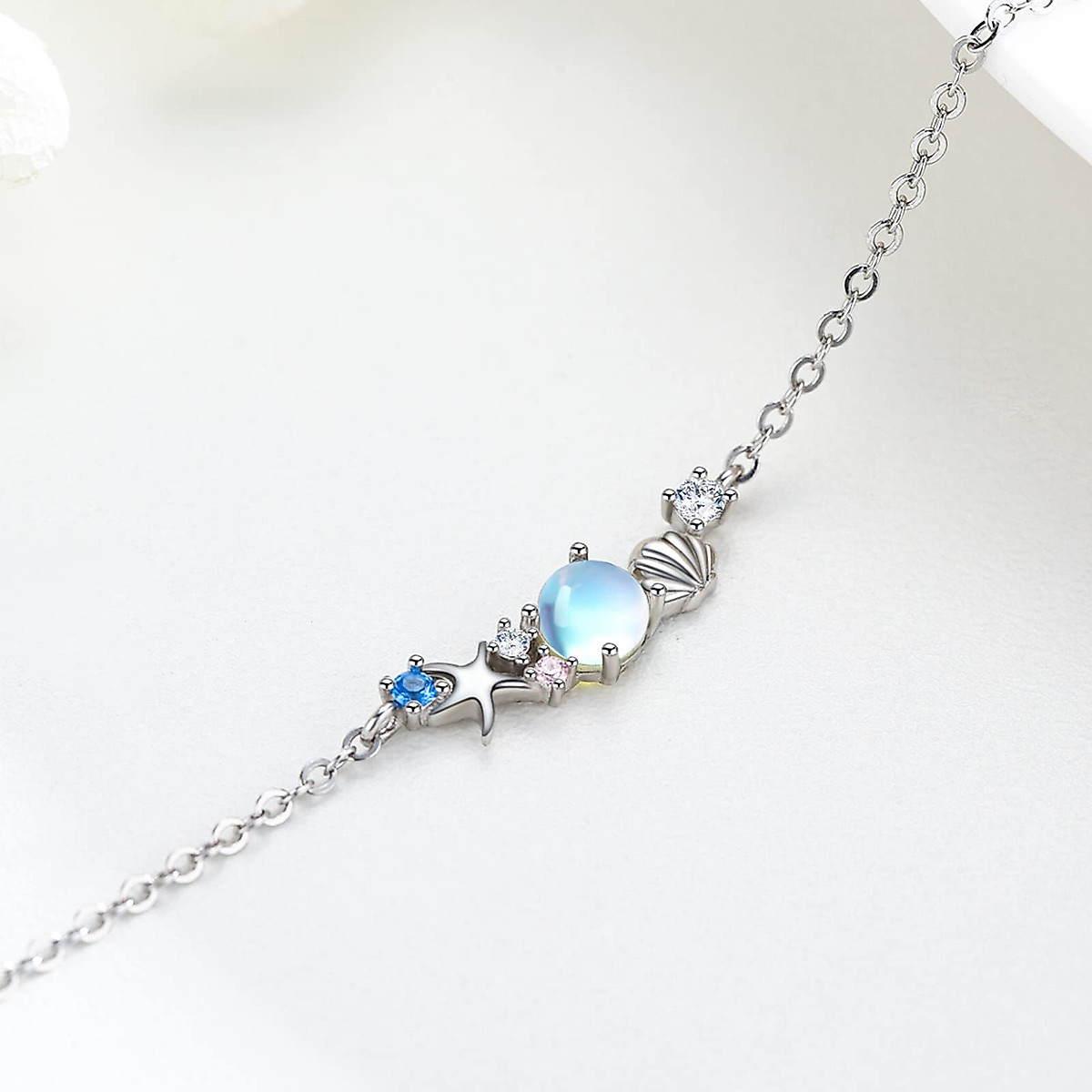 Twoowl Starfish Shell Bracelets 925 Sterling Silver Beach Bracelet Ocean Jewelry Gifts for Women Girlfriends