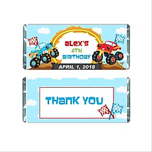Monster Truck Party Favors for Kids Birthday, Personalized Candy Wrappers, Pack of 20 Custom Chocolate Bar Labels