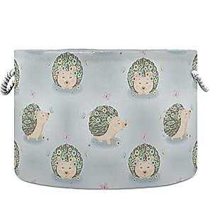 visesunny Hedgehog Spring Flower Meadow Laundry Baskets Fabric Storage Bin Storage Box Collapsible Storage Basket Toy Clothes Shelves Basket for Bathroom,Bedroom,Nursery,Closet,Office