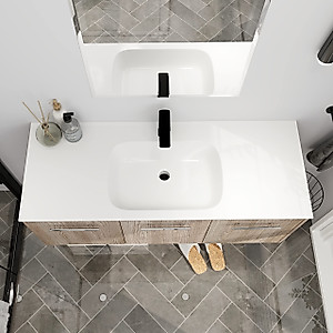 Yoluckea 48" Wall Mounted Bathroom Vanity with Sink, Modern Floating Bathroom Vanity Sink Combo Plywood Hanging Bath Cabinet with White Wash Gel Basin and 3 Soft Close Doors