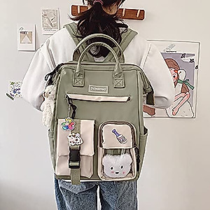 Kawaii Backpack with Kawaii Pin and Accessories Backpack Cute Aesthetic Backpack Cute Kawaii Backpack for School (Green)