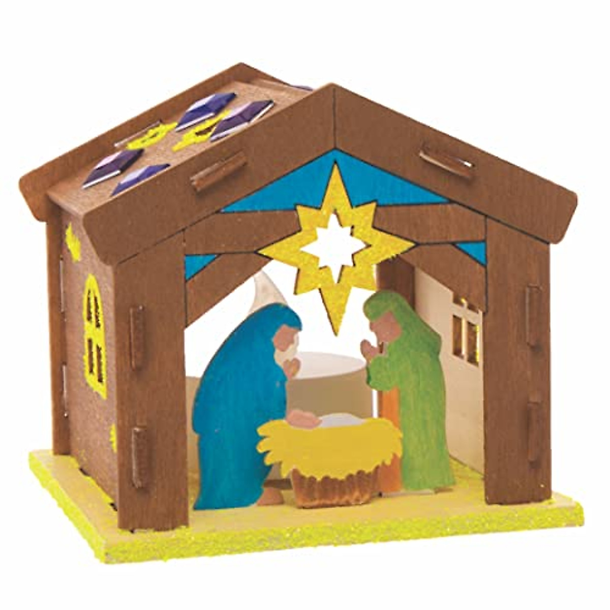 Baker Ross FC206 Nativity Stable Wooden Model Kit - Pack of 3, Tealight Holder to Decorate and Display, Wooden Crafts for Children, Ideal Christmas Arts and Crafts Project