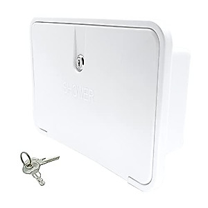 Awelife RV Outdoor Shower Exterior Shower Box Kit Coiled Hose for RV, Camper, Van, Travel Trailer, Motorhome and Boat, White