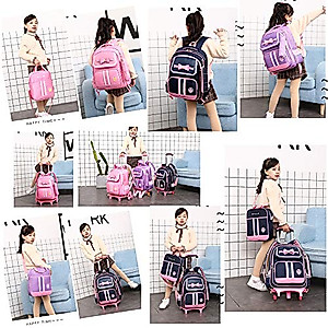3Pcs Bowknot Princess Style Trolley School Book Bag for Girls Boys Wheeled Backpack with 6 Wheels