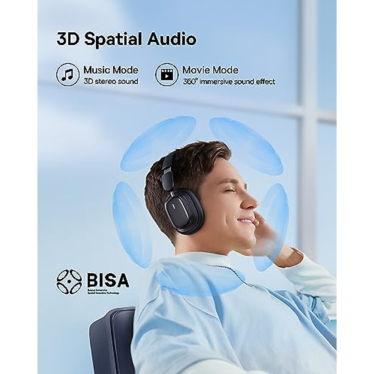 Baseus Active Noise Cancelling Headphones with 100H Playtime, LHDC Hi-Res Sound, Reduce Noise by Up to 95%, Spatial Audio, ENC Mics, 0.038s Low Latency, Bluetooth 5.3 Wireless Headphones - Bowie H1i