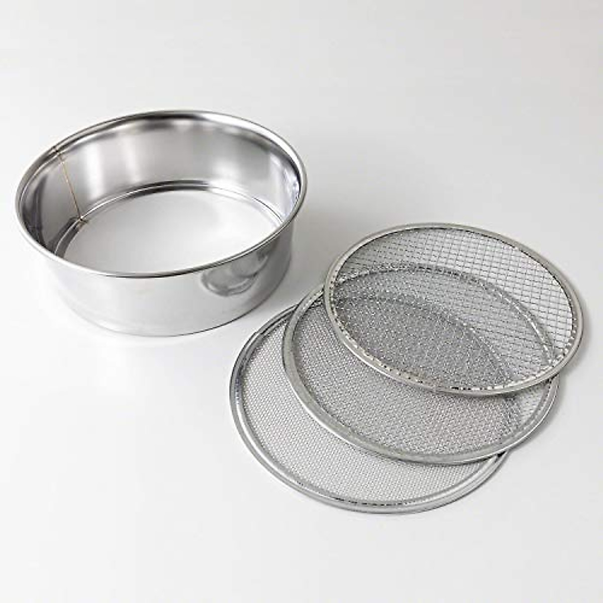 Wazakura 3PCS Soil Sieve Set 8-1/4 inch (210mm), 3 Sieve Mesh Filter Sizes, Bonsai Gardening Tool