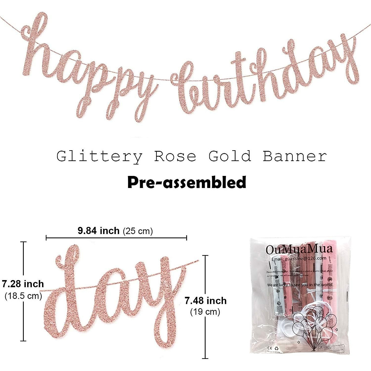 OuMuaMua Pink Rose Gold Birthday Party Decorations Set, Rose Gold Glittery Happy Birthday banner, Tissue Paper Pom, Circle Dots Garland and Tassel Garland for Birthday Party Decorations