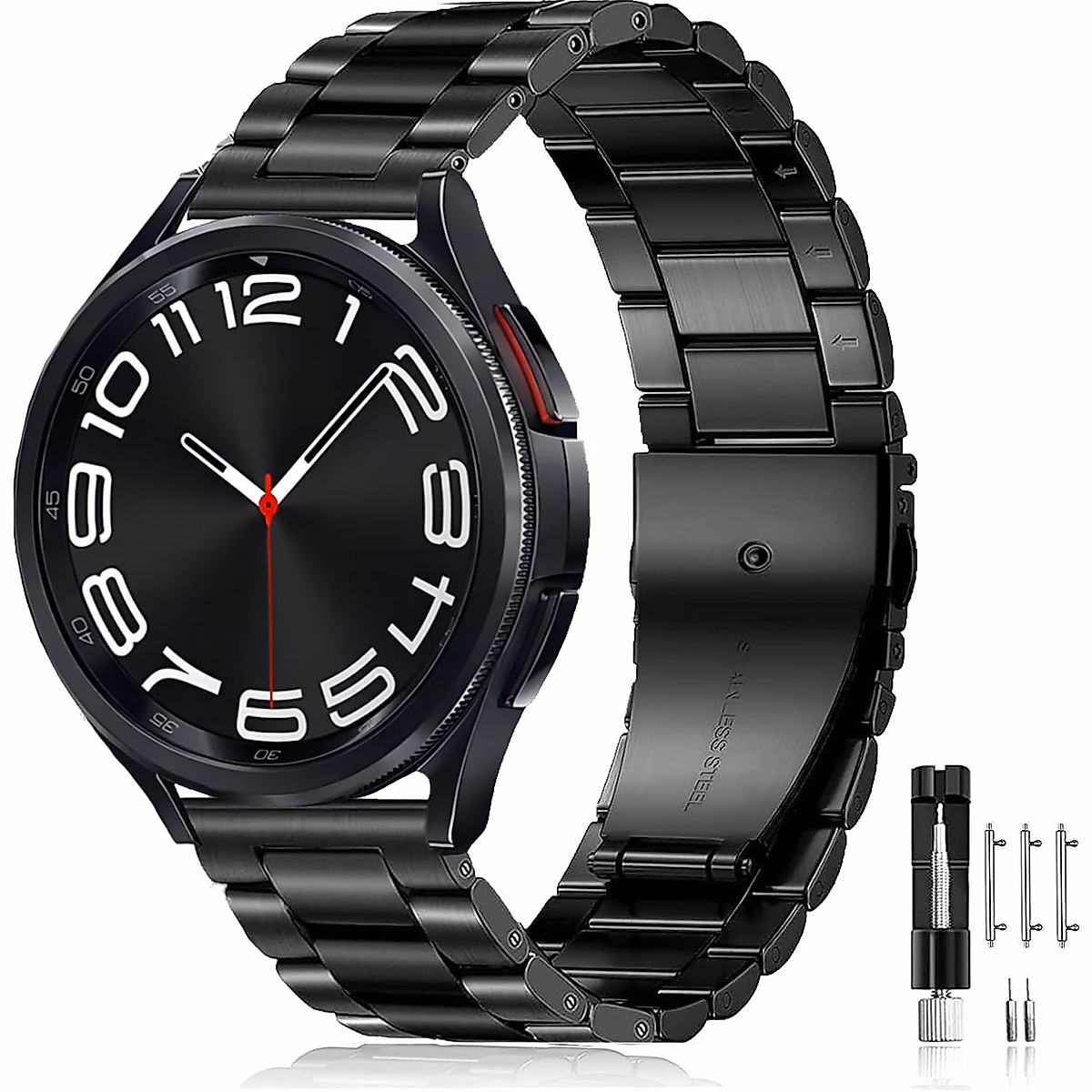 Olytop Galaxy Watch 4/6/7 Classic 47mm 46mm 43mm 42mm/5 Pro 45mm Bands, Samsung Galaxy Watch 7/FE/6/5/4 Bands 44mm 40mm, 20mm Metal Stainless Steel Replacement Wristband Strap for Men Women, Black