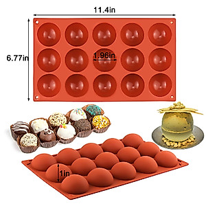 Mity rain (3 Pcs) 15 Cavity 2 inch Hot Cocoa/Chocolate Bomb Mold, 45 Cavity Total Semi Silicone Mold, Half Sphere Mold for Cake, Jelly, Pudding, Dome Mousse