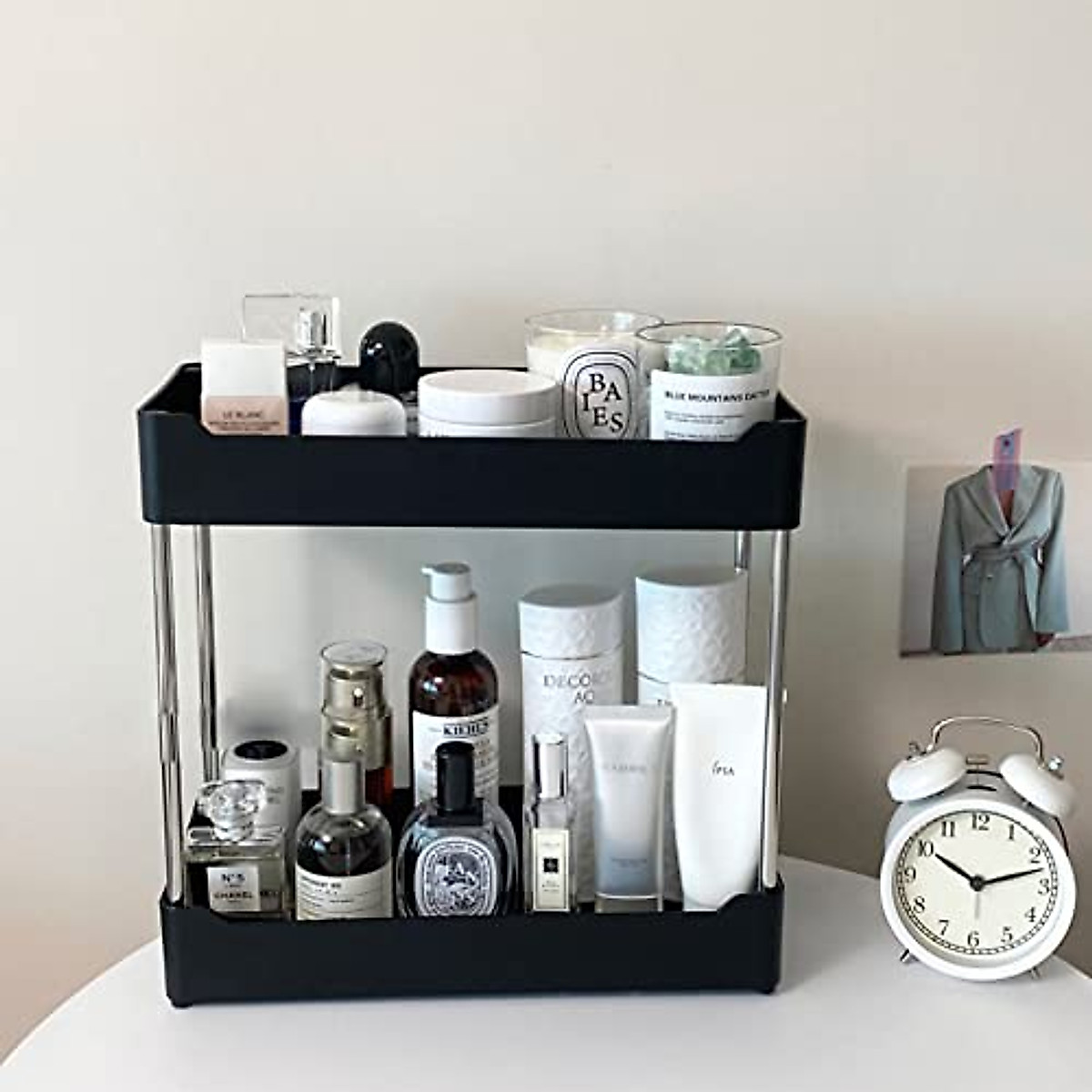 FIZZOQI Two Layers of Black Storage Shelf Display Rack Multifunctional Kitchen Finishing Rack Minimalist Desktop Rack Dormitory Makeup Finishing Rack