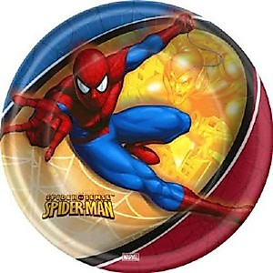 Spiderman Super Hero Birthday Party Supplies Bundle Pack for 16 Includes Dessert Plates, Napkins, Table Cover, Happy Birthday Banner, Paper Masks, Favor Loot Bags, Favor Bracelets, Mylar - 84 Pieces