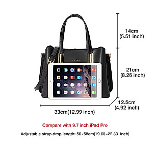 Cow Leather Handbags for Women, Ladies Top-handle Bags with Adjustable Shoulder Strap Womens Fashion Designer Purses and Handbags Tote Bag (Black)