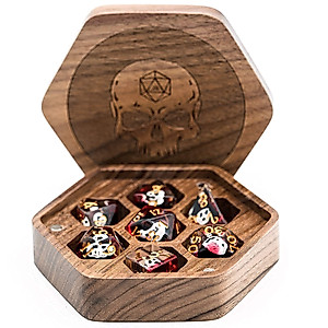 2 Pack (A Wooden Dice Set Box and A 7Pcs Resin DND Dice Set for Dungeons and Dragons)
