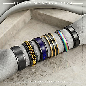 Simple Stainless Steel Band Rings for Women Men, Cool Silver Men's Ring Pack, Black Wedding Pormise Band Ring Set Comfort Fit Size 7