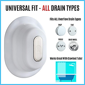 SlipX Solutions Adjustable Better Soak Overflow Drain Cover Fits All Drain Types for The Deepest Baths (Silicone, White)
