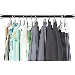Closet Rods for Hanging Clothes, 14 to 50 Inch Adjustable Silver Closet Rods for Wardrobe, Heavy Duty Closet Hanging Rod, Closet Pole Holder Closet Bar with Extender Pole for Shoe Cabinets