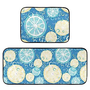 DOMIKING Lemon Orange Kitchen Mats 2 Pieces Non-Slip Anti Fatigue Kitchen Rugs and Mats Set for Floor Cushioned Standing Mats Area Rug Runner for Kitchen Hallway Sink