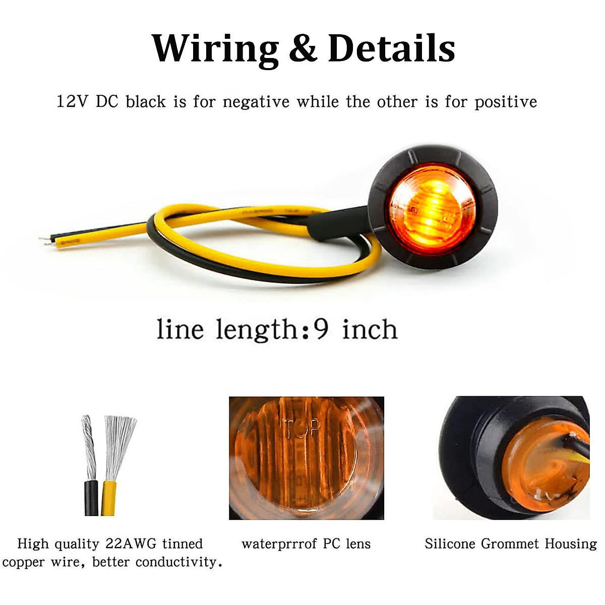 FXC 'Purishion 10x 3/4 in' Round LED Clearence Light Front Rear Side Marker Indicators Light for Truck Car Bus Trailer Van Caravan Boat, Taillight Brake Stop Lamp (12V, Red+Amber)