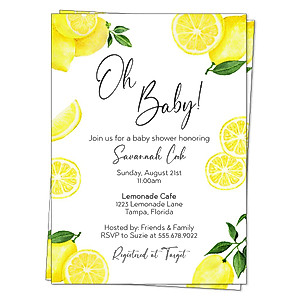 Lemon Baby Shower Invitation Gender Neutral Sweet Little One Customizable Invites (12 Count)