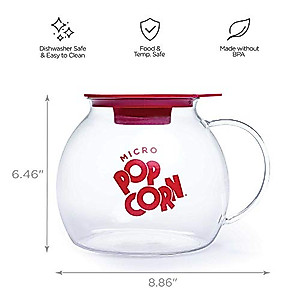 Ecolution EKPCM-0025 Micro-Pop Popper, Glass Microwave Popcorn Maker with Dual Function Lid, 3 Qt