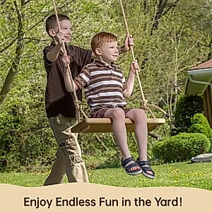 Wooden Tree Swing, 500lbs Load Capacity Wooden Swing for Adults & Kids, Adjustable Height, Waterproof Hanging Swing Seat for Indoor, Outdoor, Backyard, Garden, Playground (Kid)