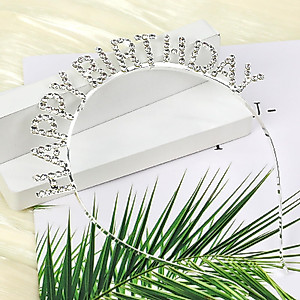 Gold Rhinestone Birthday Headband, Tiara Hat with Crowns for Women Girls, Party Decorations Accessories (Silver)