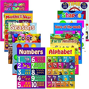 L&O Goods 10-Pack Large Educational Posters for Preschoolers, Toddlers, Kids, Kindergarten Classrooms | Fun Early Learning for Alphabet Letters, Numbers, Shapes, Colors, Seasons, Emotions, Days, Months, & More
