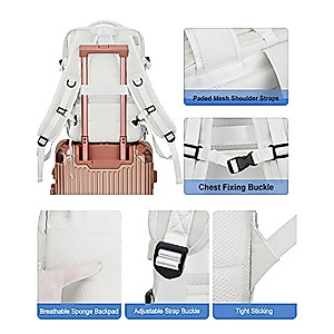 Large Travel Backpack for Women,Carry On Backpack,Expandable Airline Airplane Approved Weekender Backpack,Hiking Backpack,Laptop Backpack with USB Charging Port,Waterproof 40L Backpack Bag, White