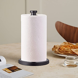 GWGTHZ Stainless Steel Paper Towel Holder, Black Paper Towel Holder Countertop for Kitchen Bathroom, Standing Paper Towel Holder with Weighted Base for Standard, Paper Towel Holder Matte Black